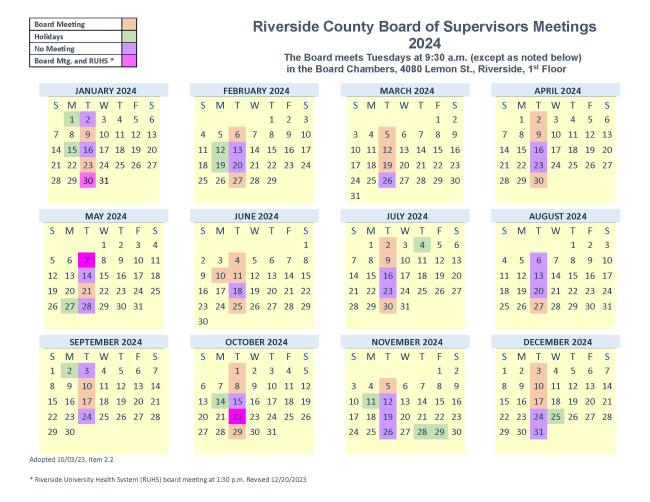 Board Calendar | Riverside County Clerk of the Board